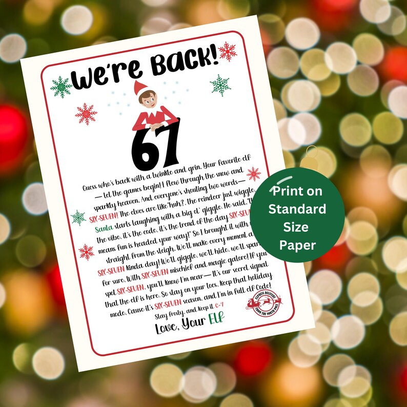 Elf 67 Arrival Letter, Six Seven Trending Meme, I'm Back Elves Letter ...
