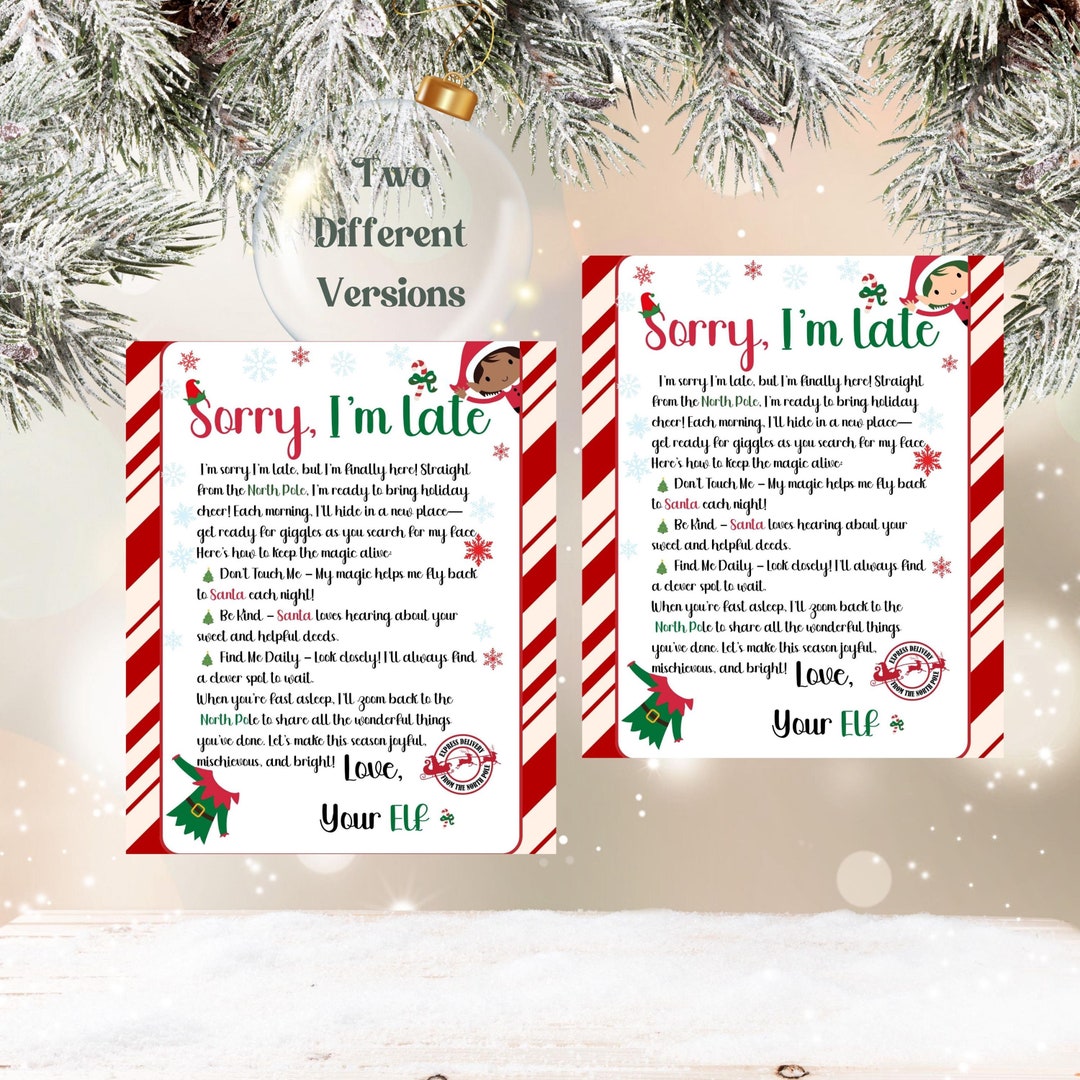Elf Sorry I’m Late Letter, Late Arrival Elf Letter, Elf Arrival Letter ...