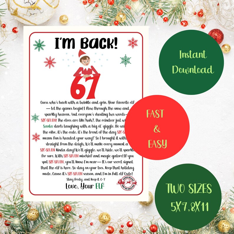 Elf 67 Arrival Letter, Six Seven Trending Meme, I'm Back Elves Letter ...