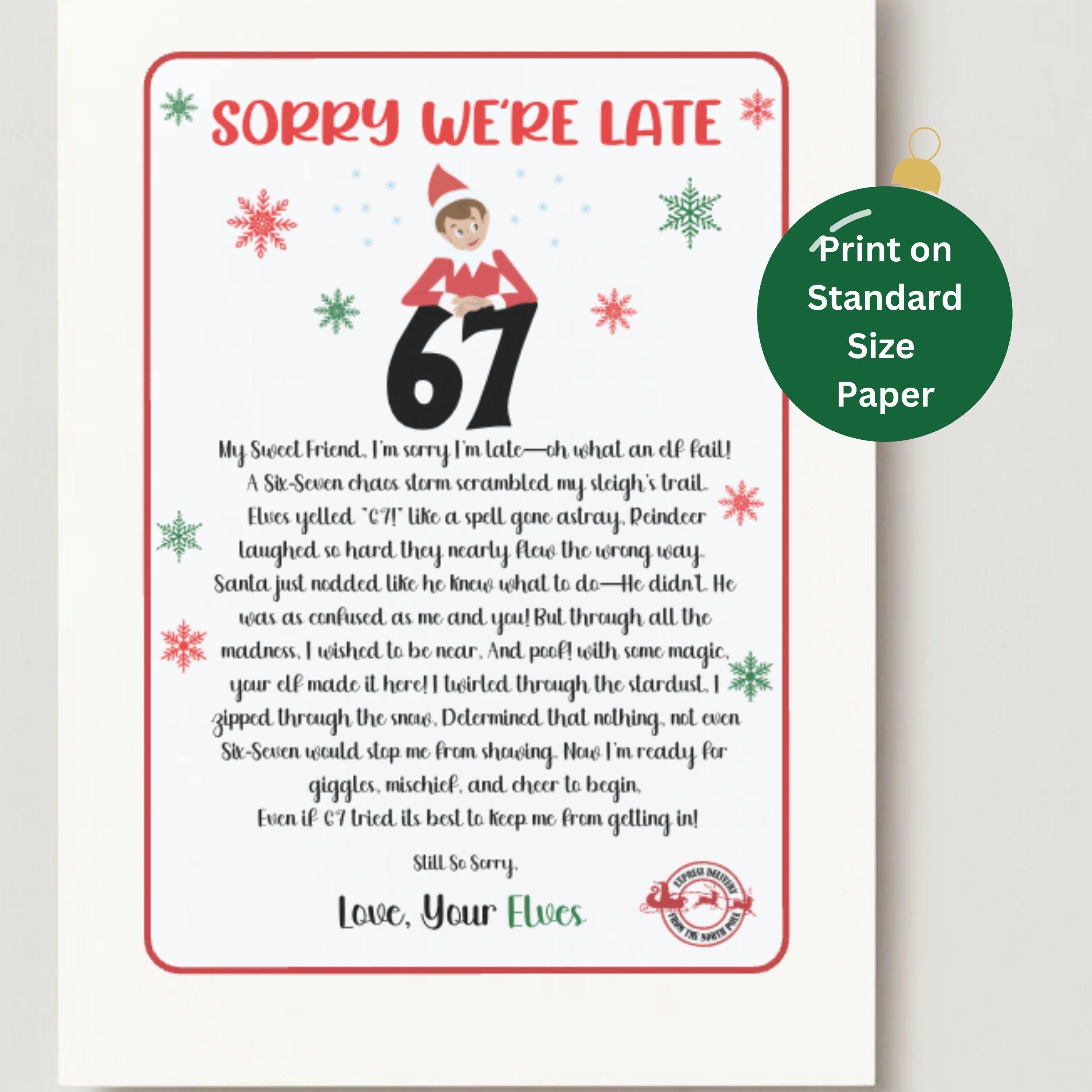 Sorry I'm Late 67 Elf Letter, Printable Elf Note, We're Back Elf ...
