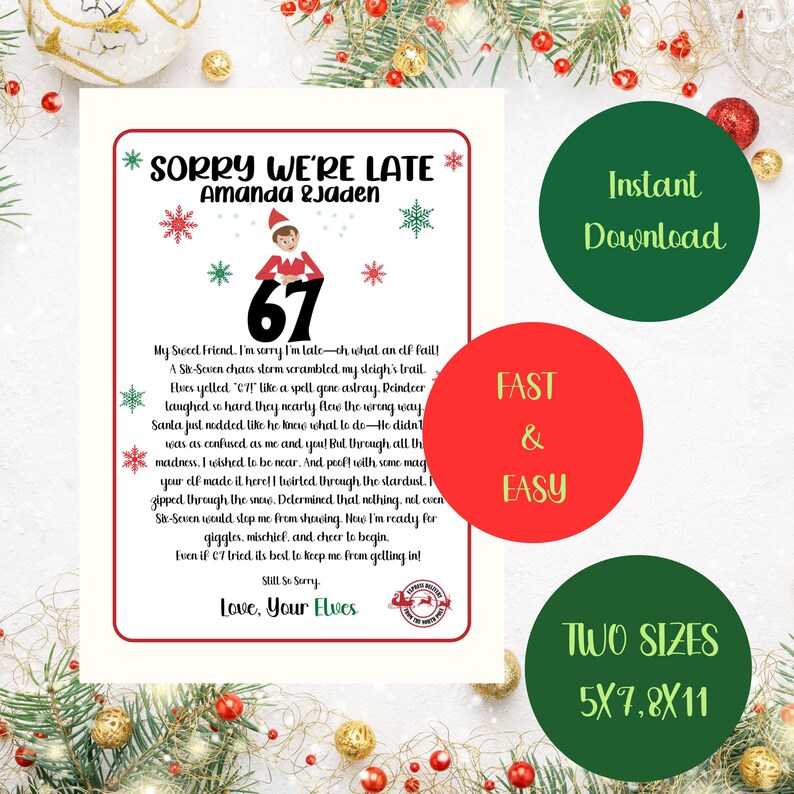 Sorry I'm Late 67 Elf Letter, Printable Elf Note, We're Back Elf ...