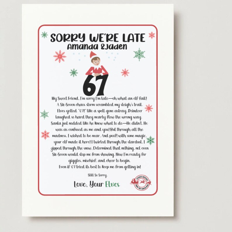 Sorry I'm Late 67 Elf Letter, Printable Elf Note, We're Back Elf ...