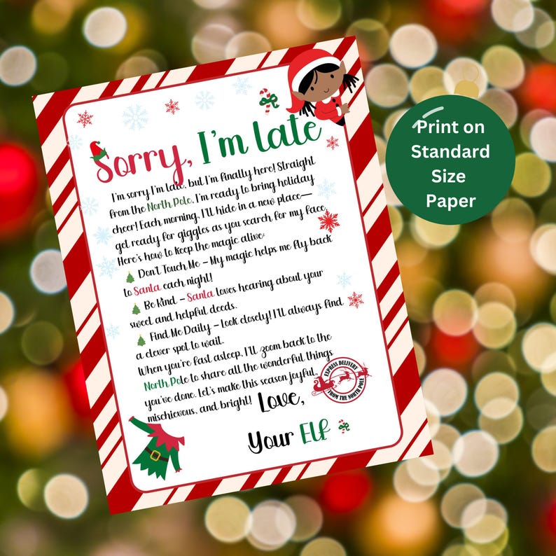 Sorry Im Late Girl Elf Letter, Late Elf Arrival Letter, Elf Welcome ...