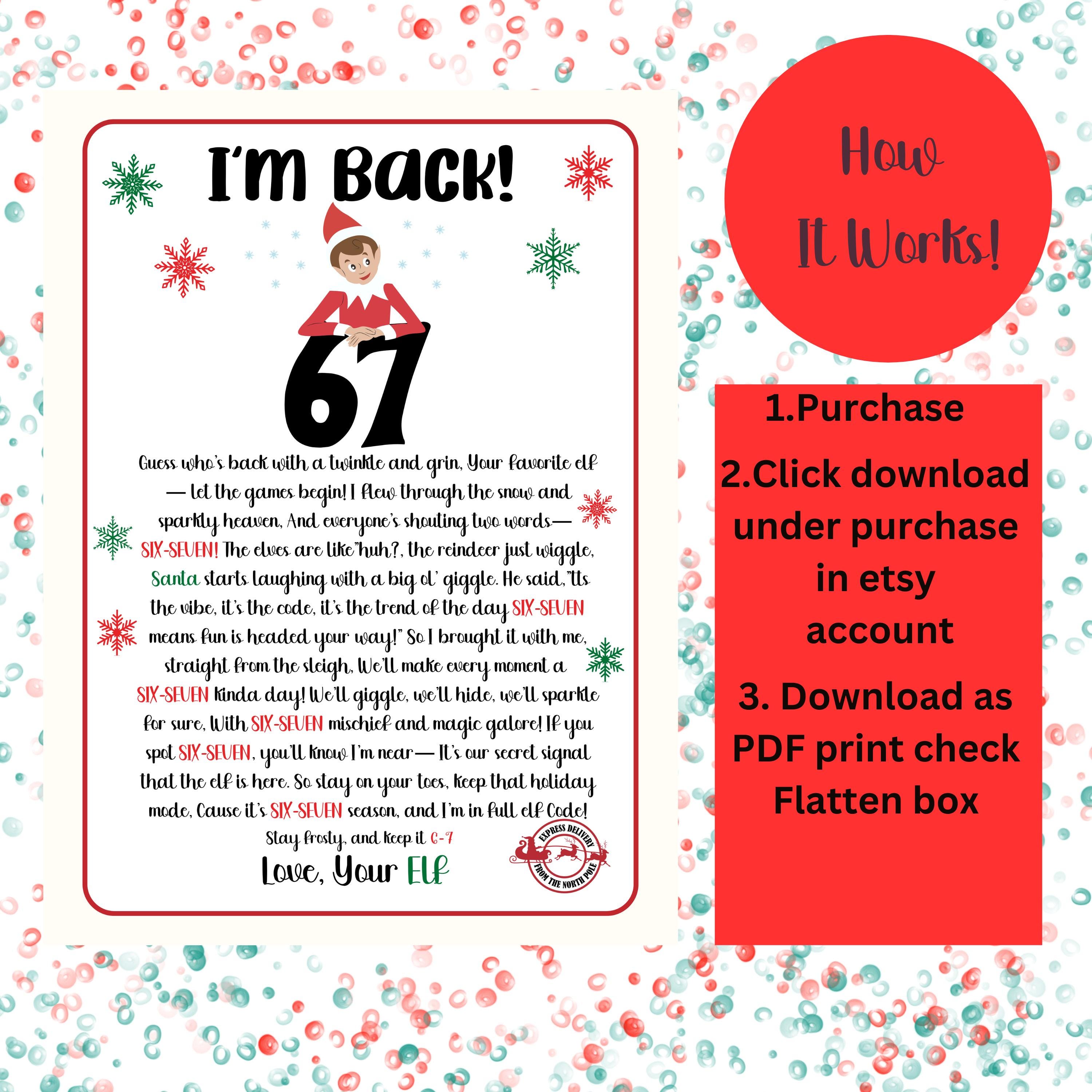 Elf 67 Arrival Letter, Six Seven Trending Meme, I'm Back Elves Letter ...
