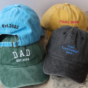 Custom Text Baseball Cap Personalised Embroidered Hat Custom Washed Dad ...