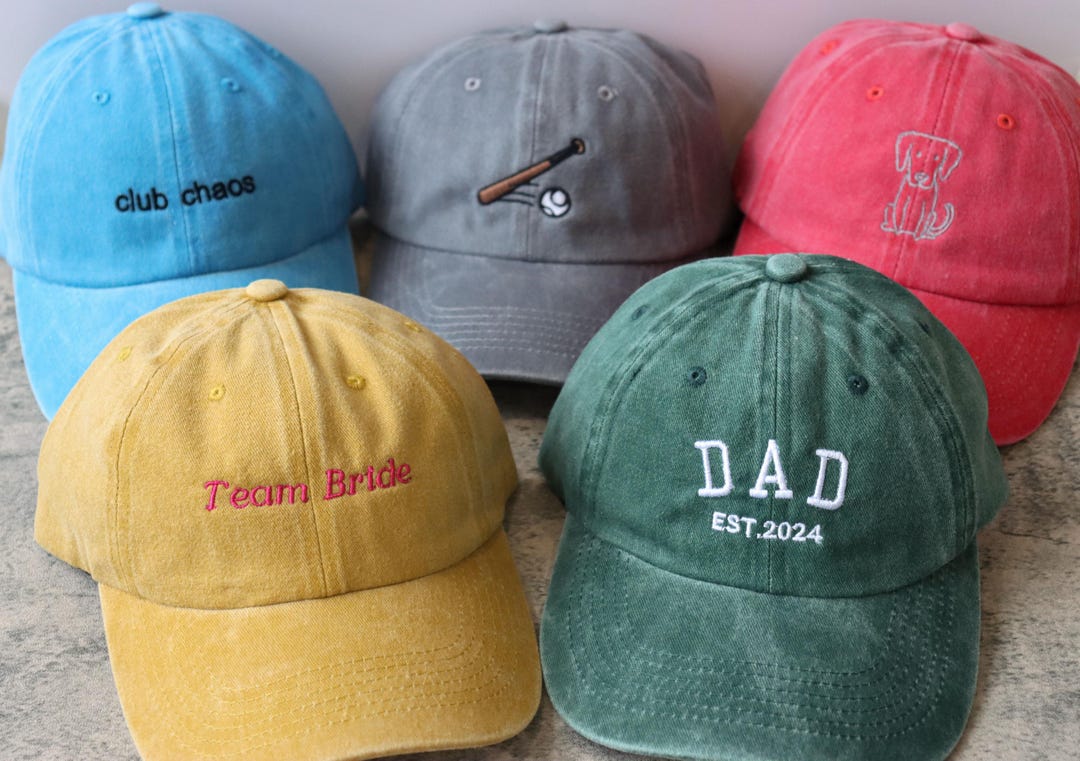 Custom Text Baseball Cap Personalised Embroidered Hat Custom Washed Dad ...