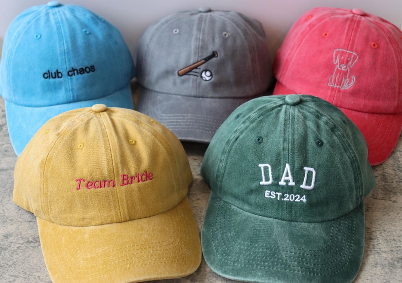 Custom Text Baseball Cap Personalised Embroidered Hat Custom Washed Dad ...