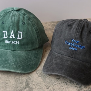 Custom Text Baseball Cap Personalised Embroidered Hat Custom Washed Dad ...