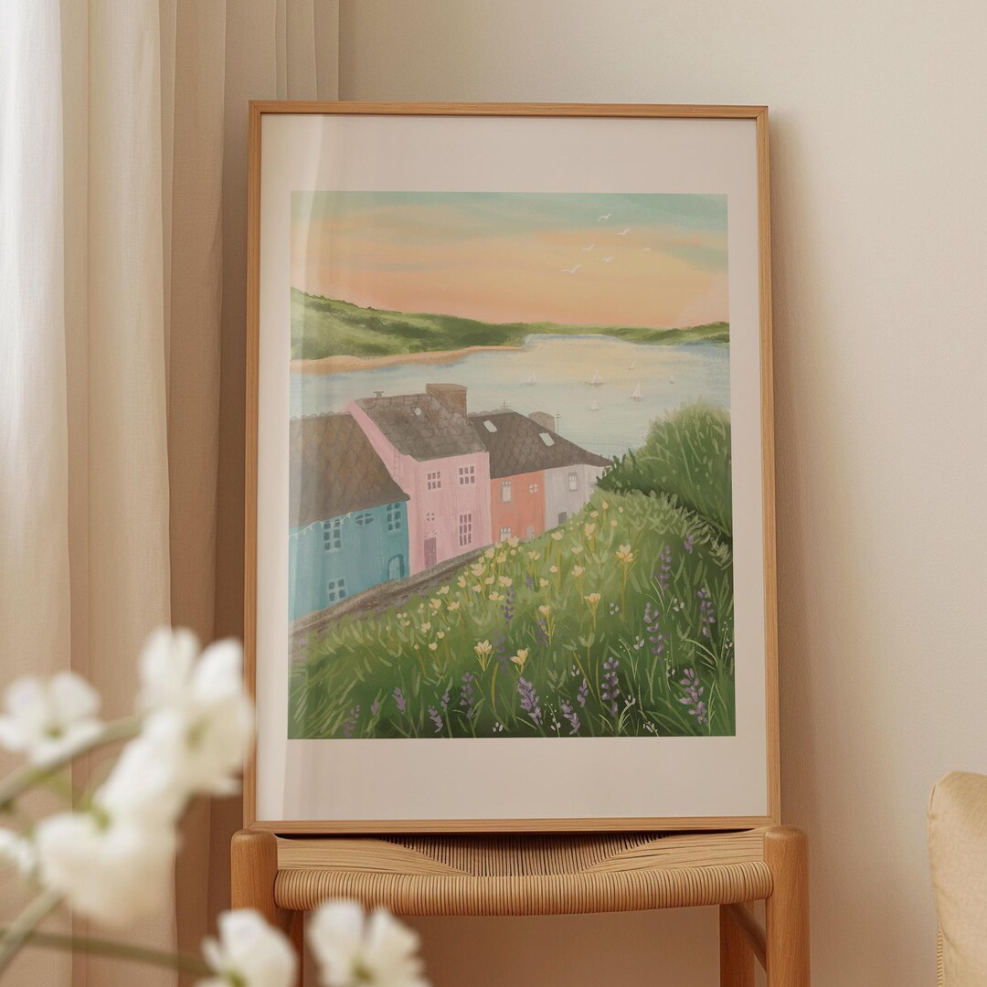 English Cottages Print, Coastal Cottage Wall Art, Spring Cottage ...