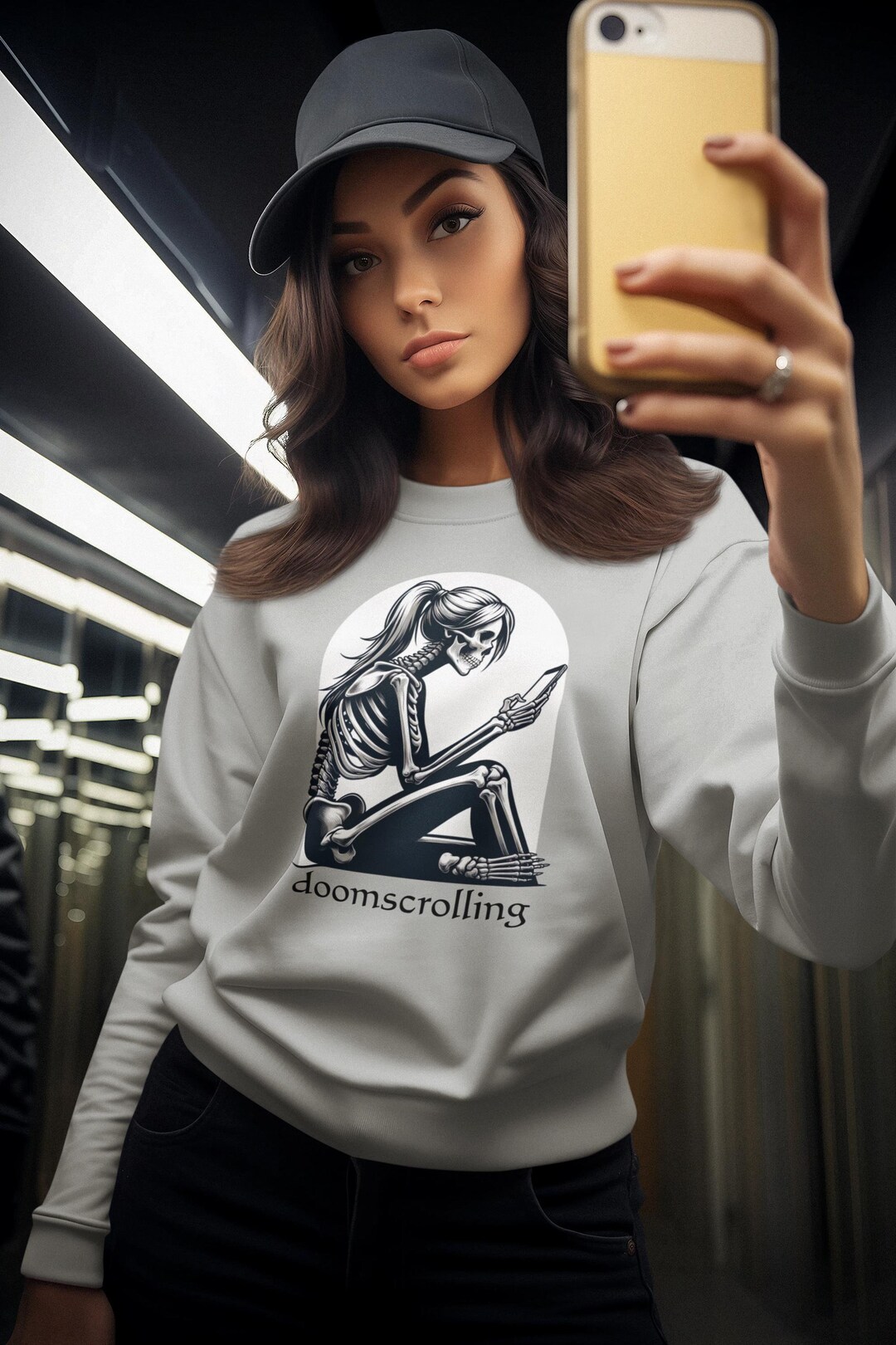 Doomscrolling Skeleton Unique Top, Graphic Sweatshirt Gift for Her ...