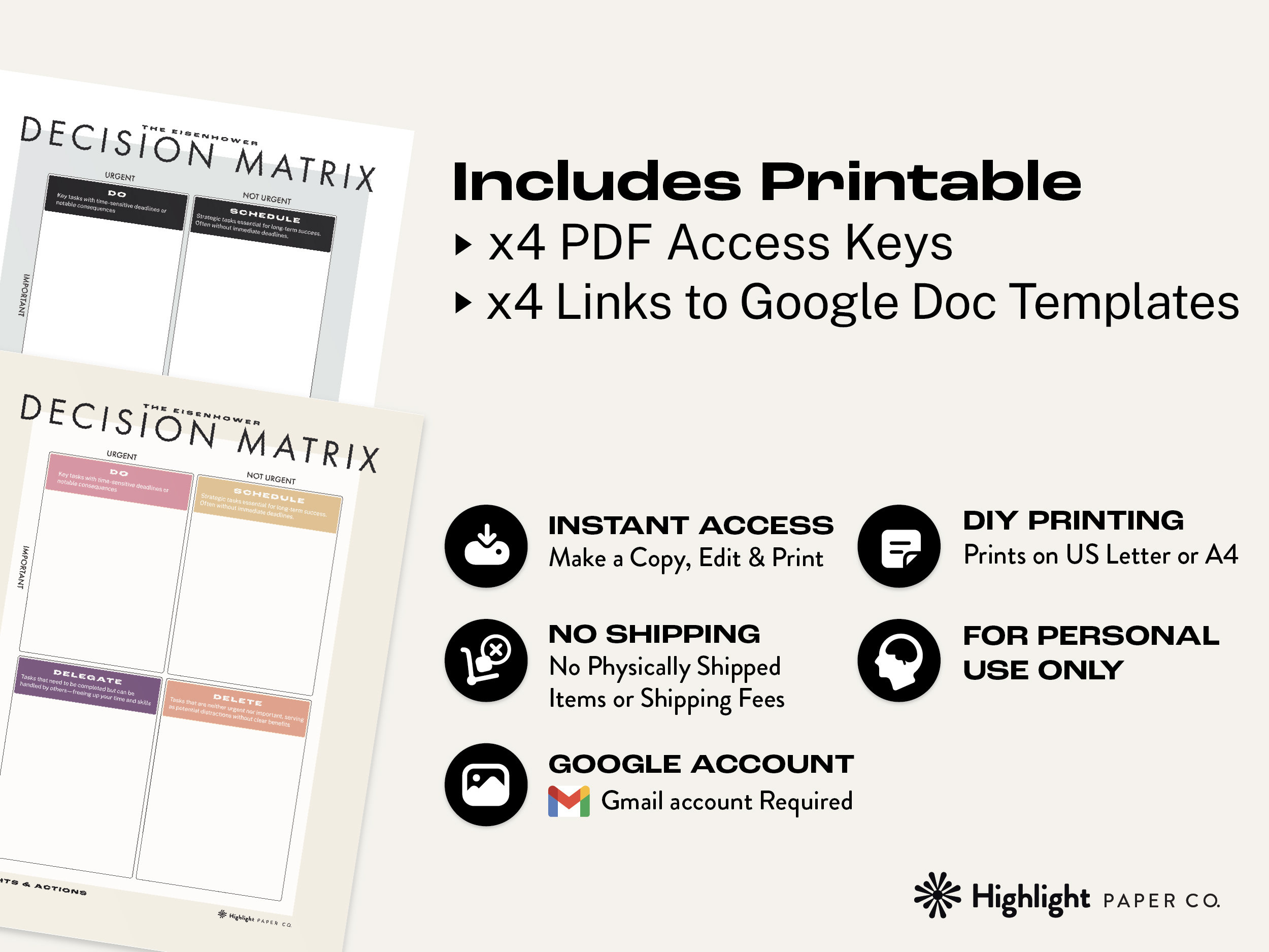 Printable Eisenhower Matrix Google Docs Template: Simplified Task ...