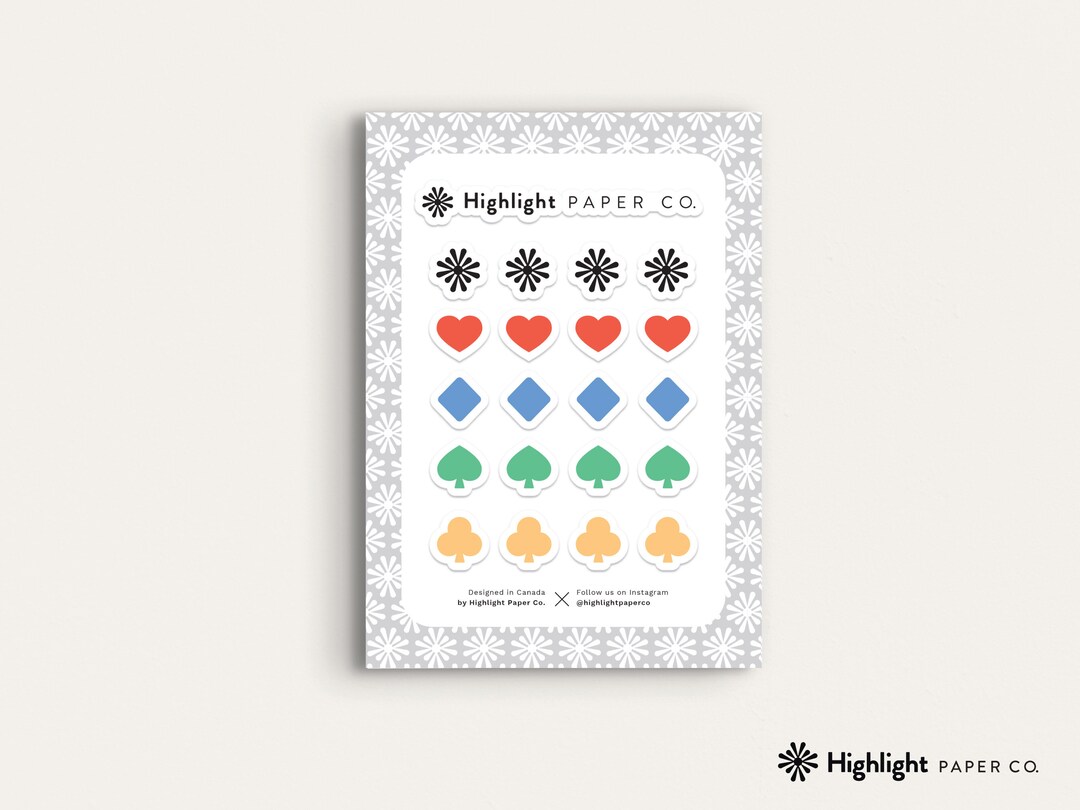 Heart Stickers — Playing Card Suit Sticker Sheet — Diamond Club Spade ...