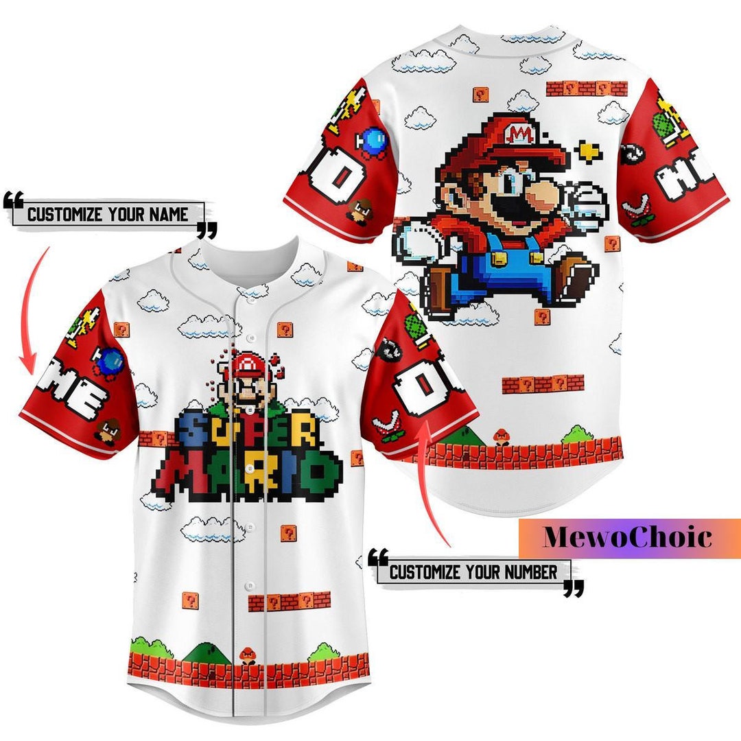 Super Mario Shirt, Mario Baseball Jersey, Custom Mario Jersey, Super ...