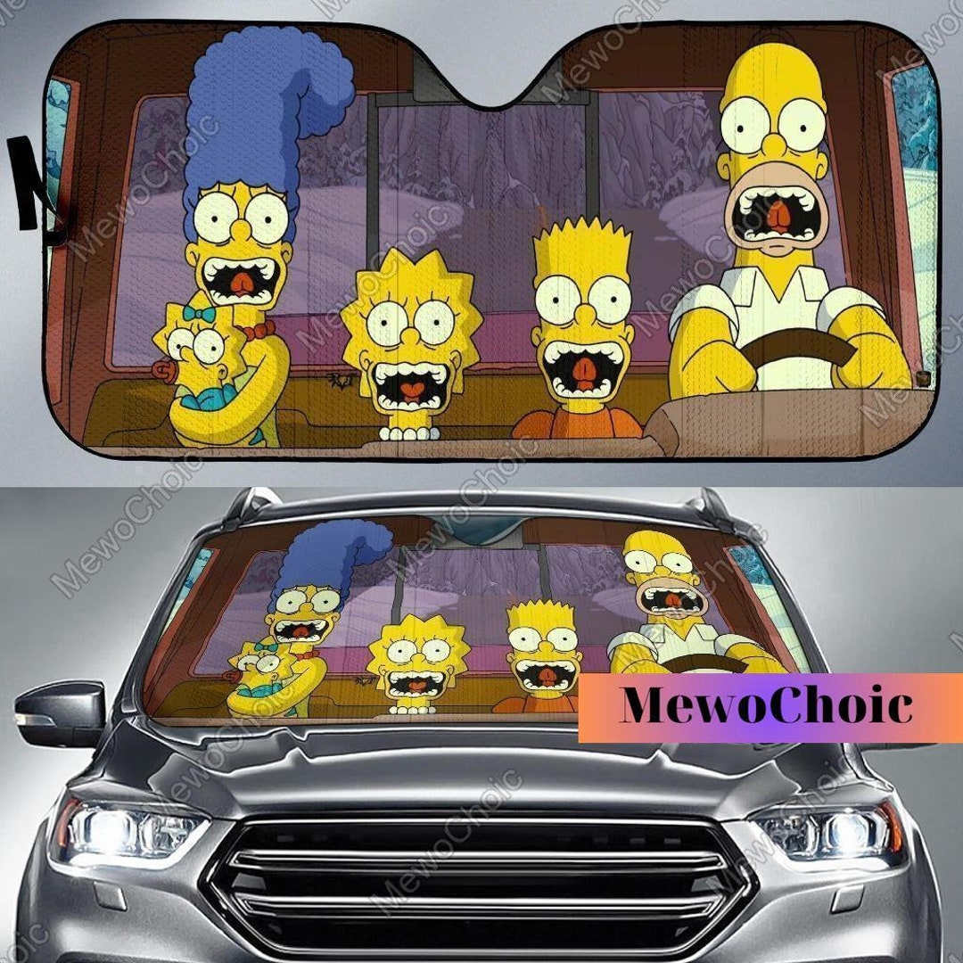 Simpsons Family Car Sunshade, Homer Simpson Car Windshield, Funny Bart ...