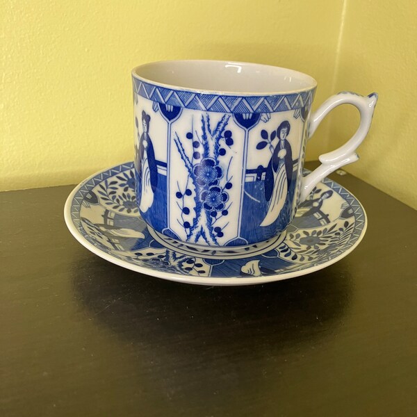 Tea Cup and Saucer Blue - Etsy