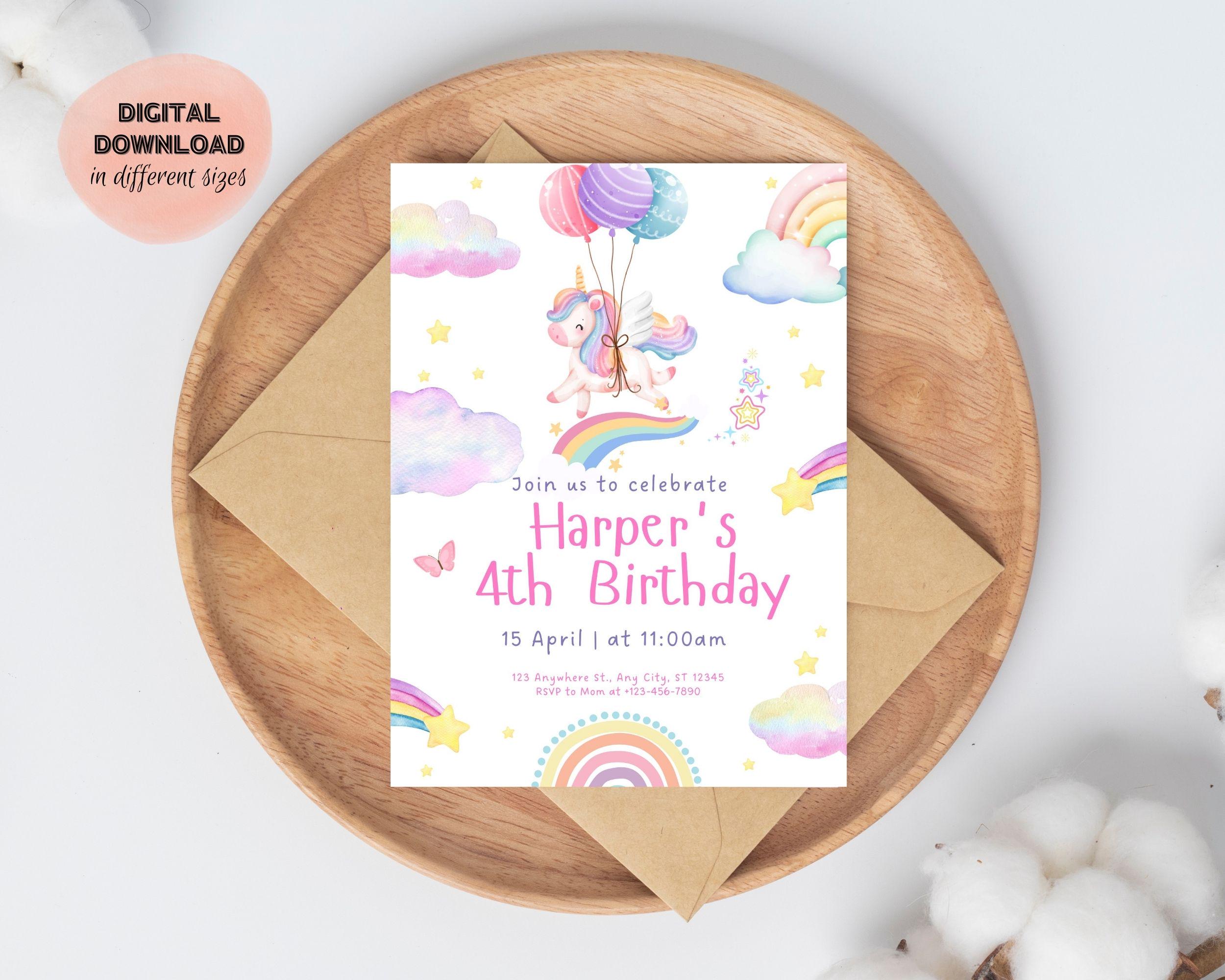 Editable Unicorn Birthday Invitation Template | Instant Download on ...