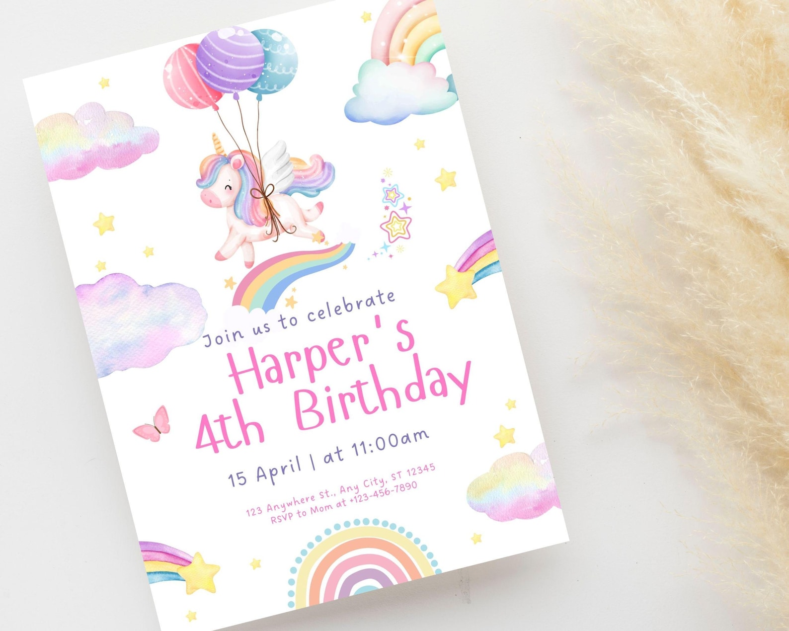 Editable Unicorn Birthday Invitation Template | Instant Download on ...