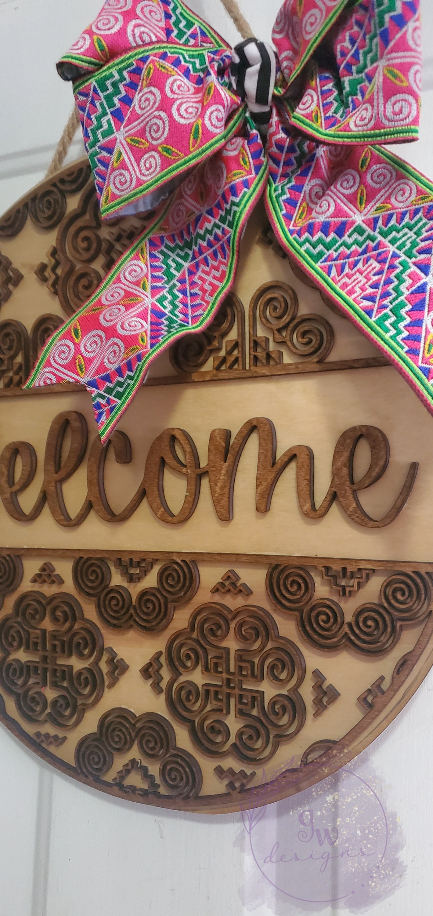 Wooden Hmong Print Welcome Sign | Hmong Print Door Sign | Hmong Print ...