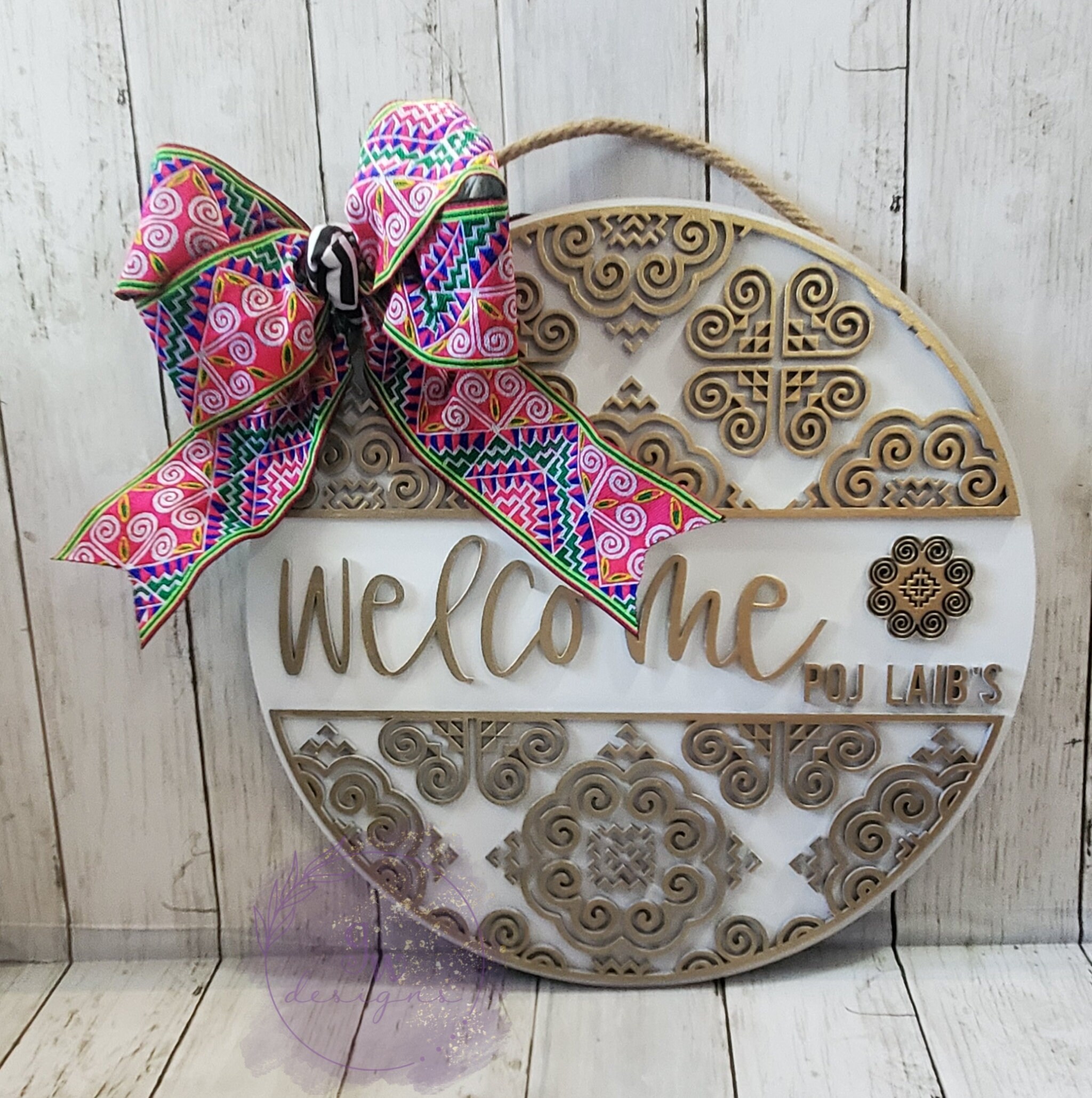 Welcome Poj Laib's Hmong Print Door Sign | Hmong Print Welcome Sign ...