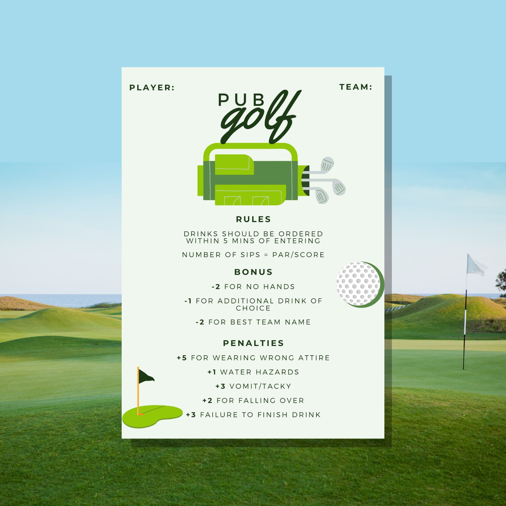 Pub Golf Score Card - Etsy