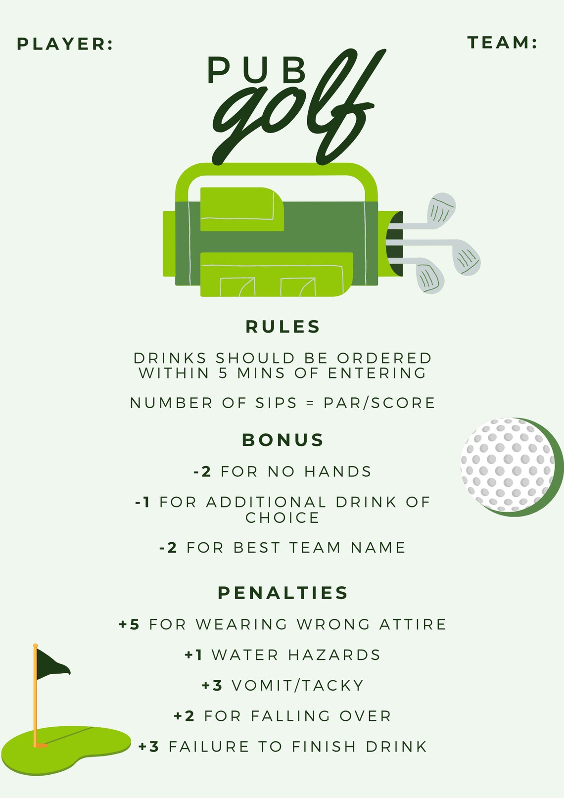 Pub Golf Score Card - Etsy