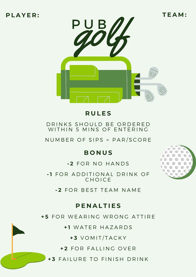 Pub Golf Score Card - Etsy