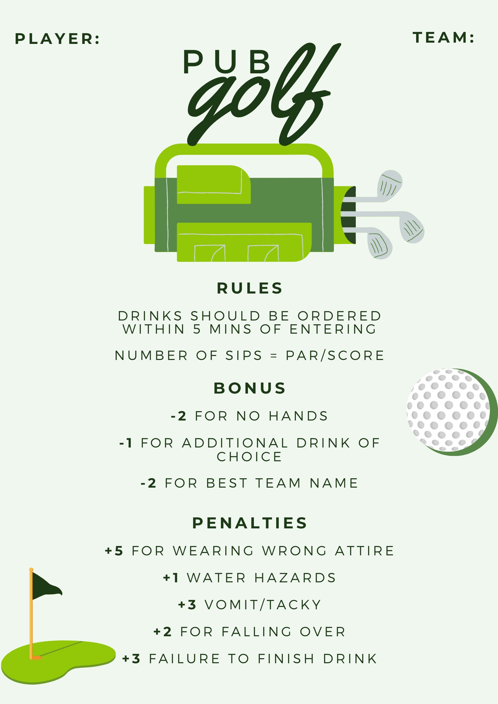 Pub Golf Score Card - Etsy