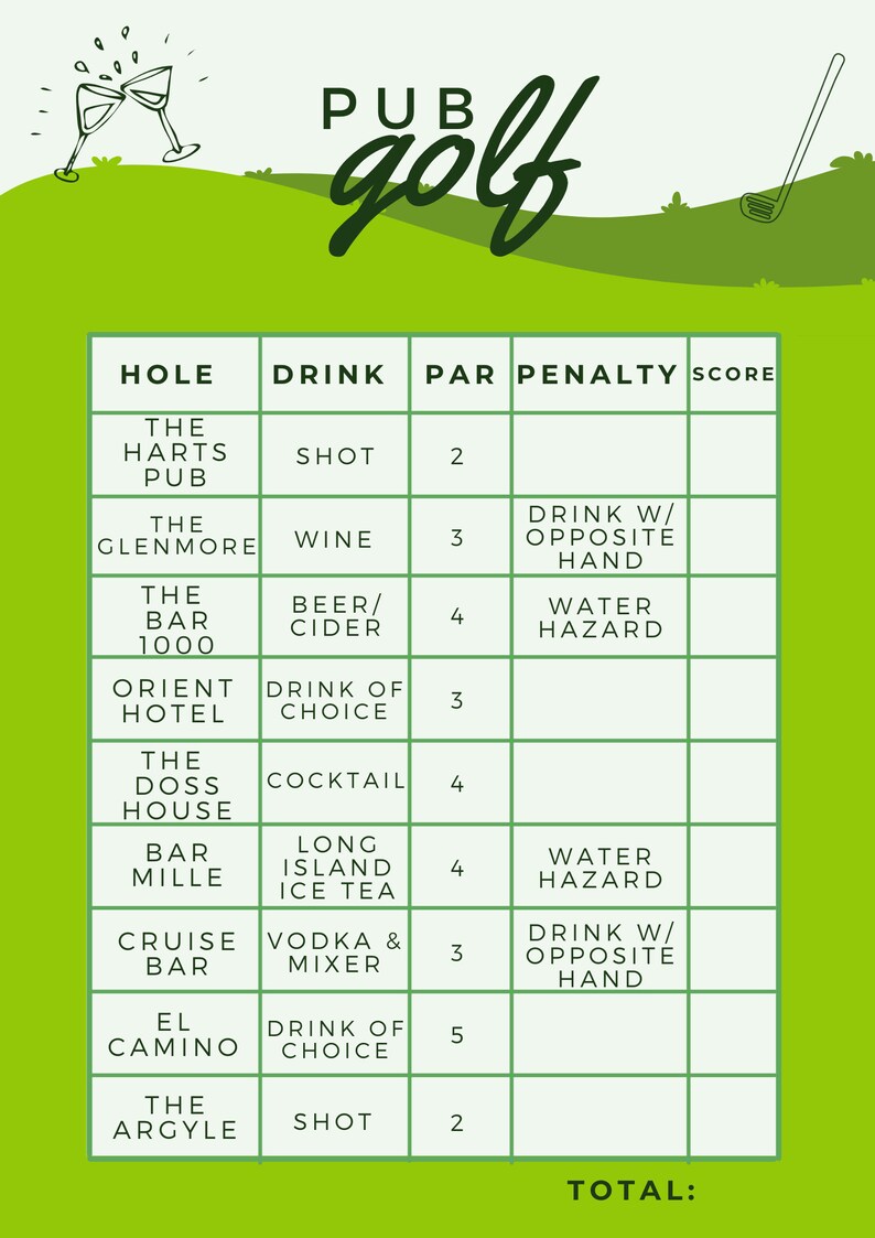 Pub Golf Score Card - Etsy