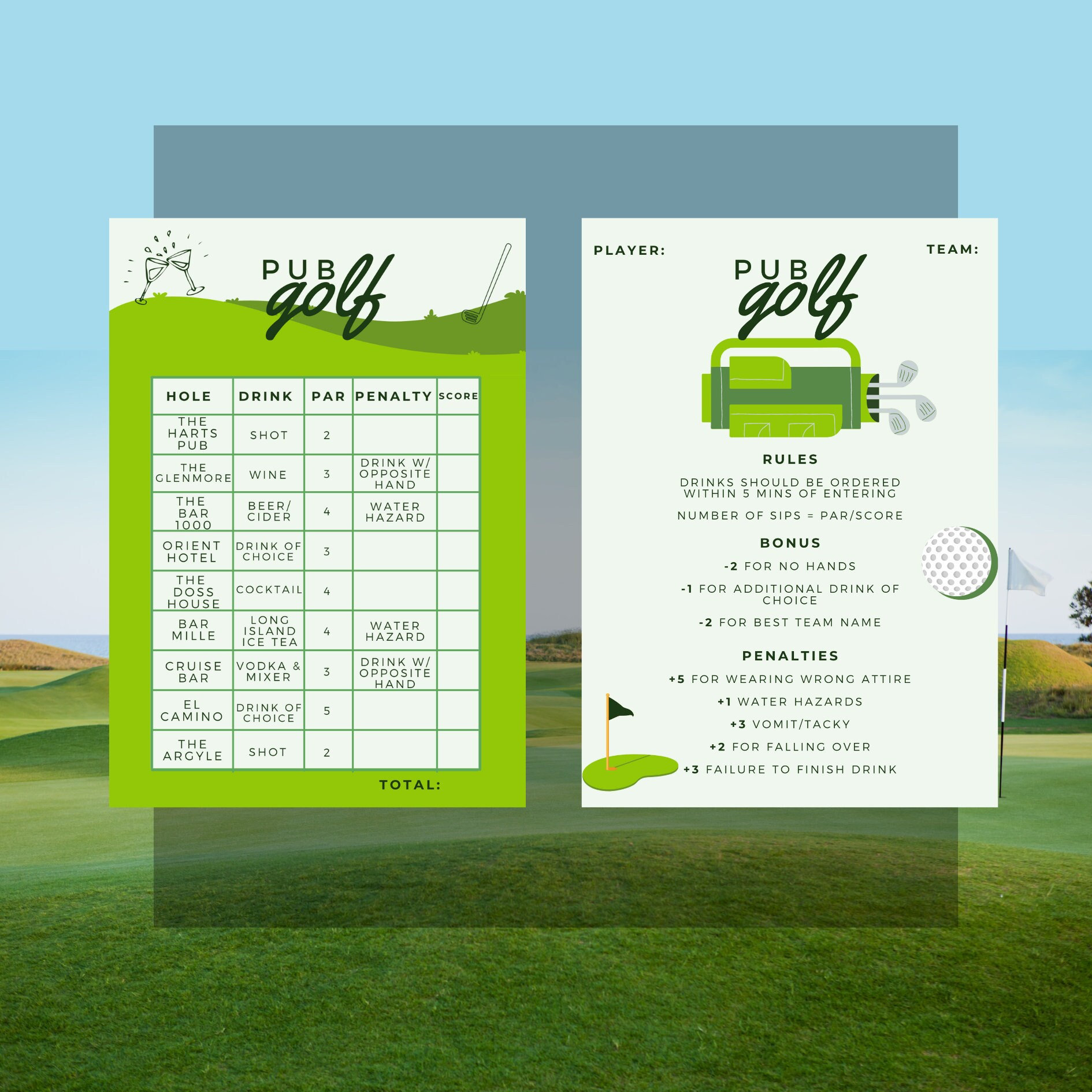 Pub Golf Score Card - Etsy