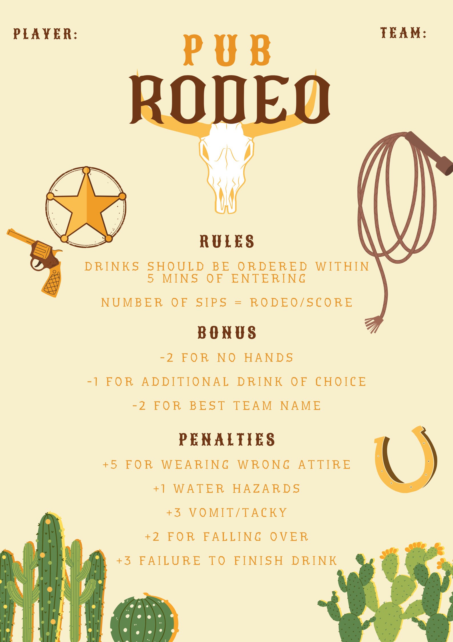 Pub Rodeo Crawl Score Card - Etsy