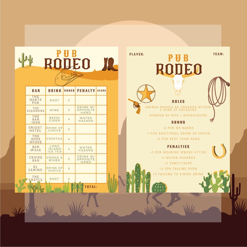 Pub Rodeo Crawl Score Card - Etsy