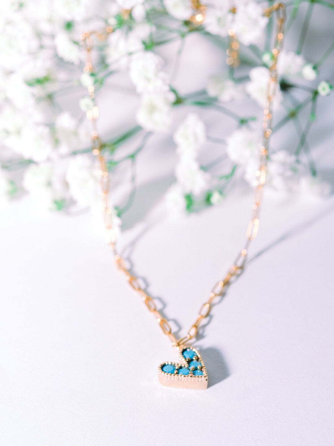 Non-tarnish 24k Gold Turquoise Stone Heart Necklace, Perfect Gift for ...