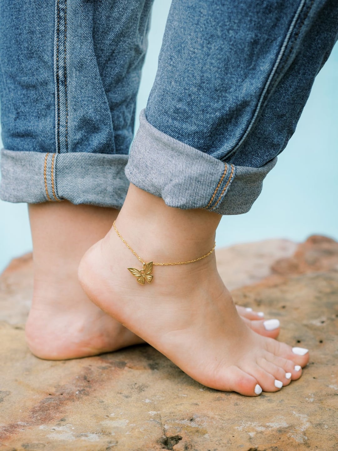 Non-tarnish 24K Gold Simple Butterfly Anklet, Dainty Gold Anklet ...