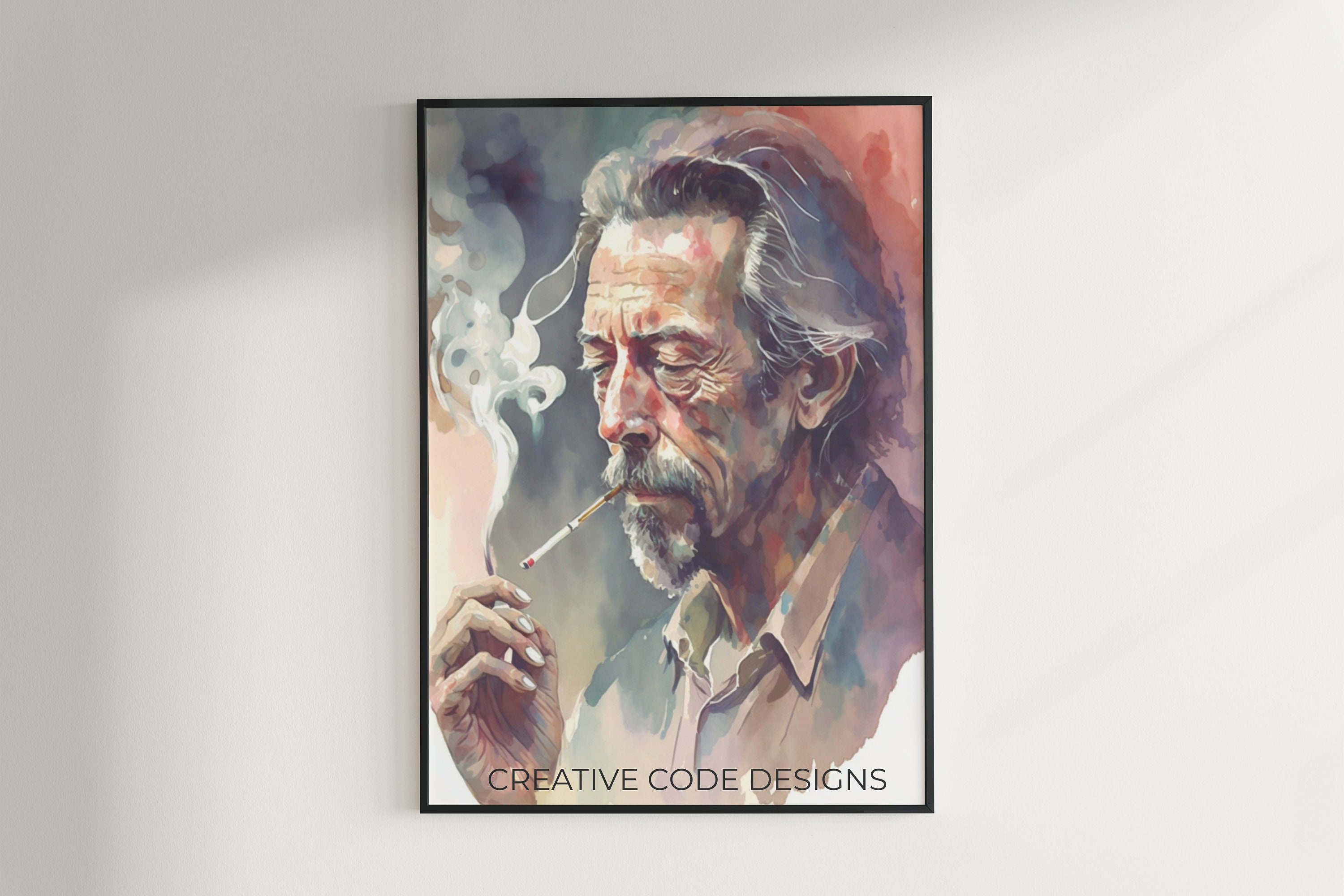 Digital Watercolor Portrait of Alan Watts Smoking a Cigar Instant ...