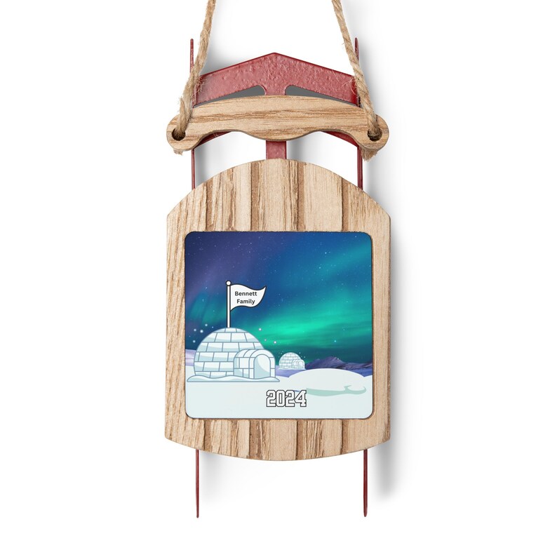 Igloo Northern Lights Christmas Tree Ornament, Personalized Family Name ...