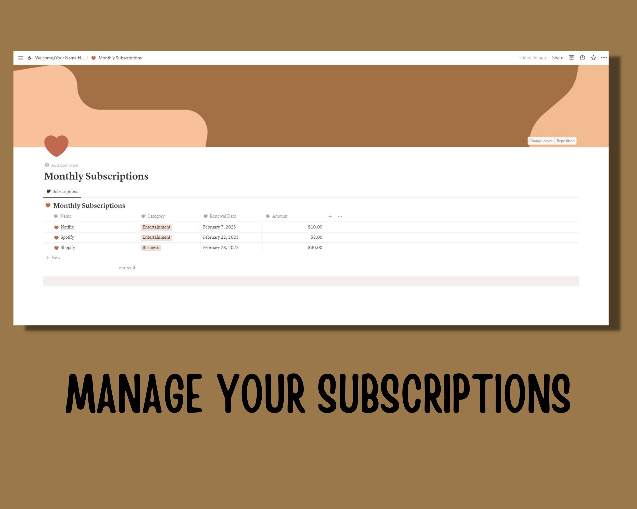 Simple Finance Tracker Notion Template, Subscription Tracker Notion ...
