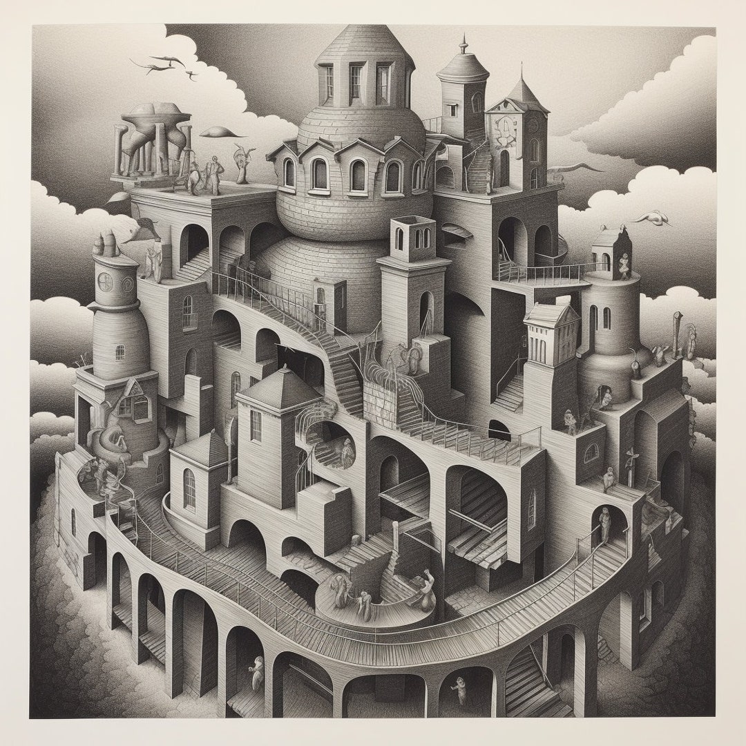 Escher-style Lithograph Artwork, Housewarming Gifts, New Home Gifts ...