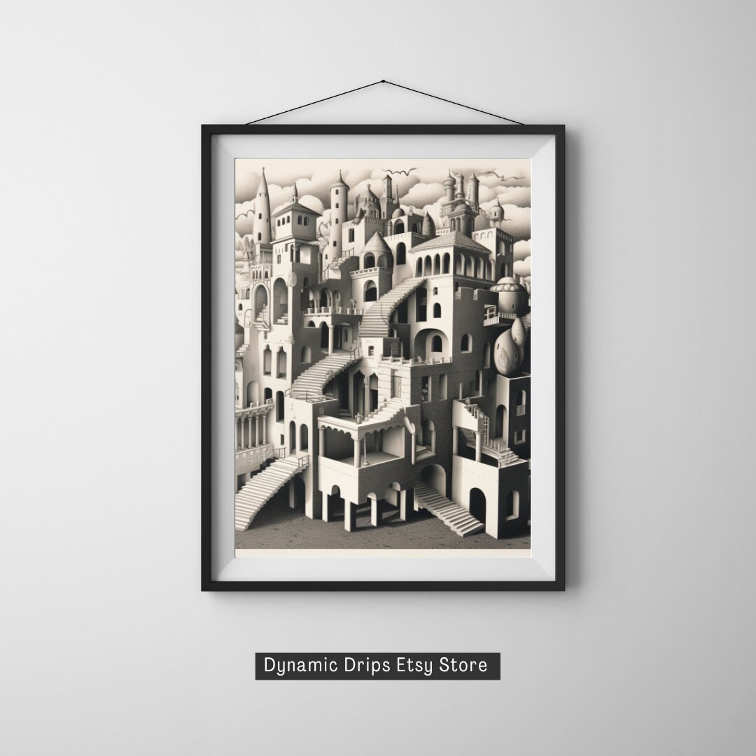 Escher-style Lithograph Artwork, Housewarming Gifts, New Home Gifts ...