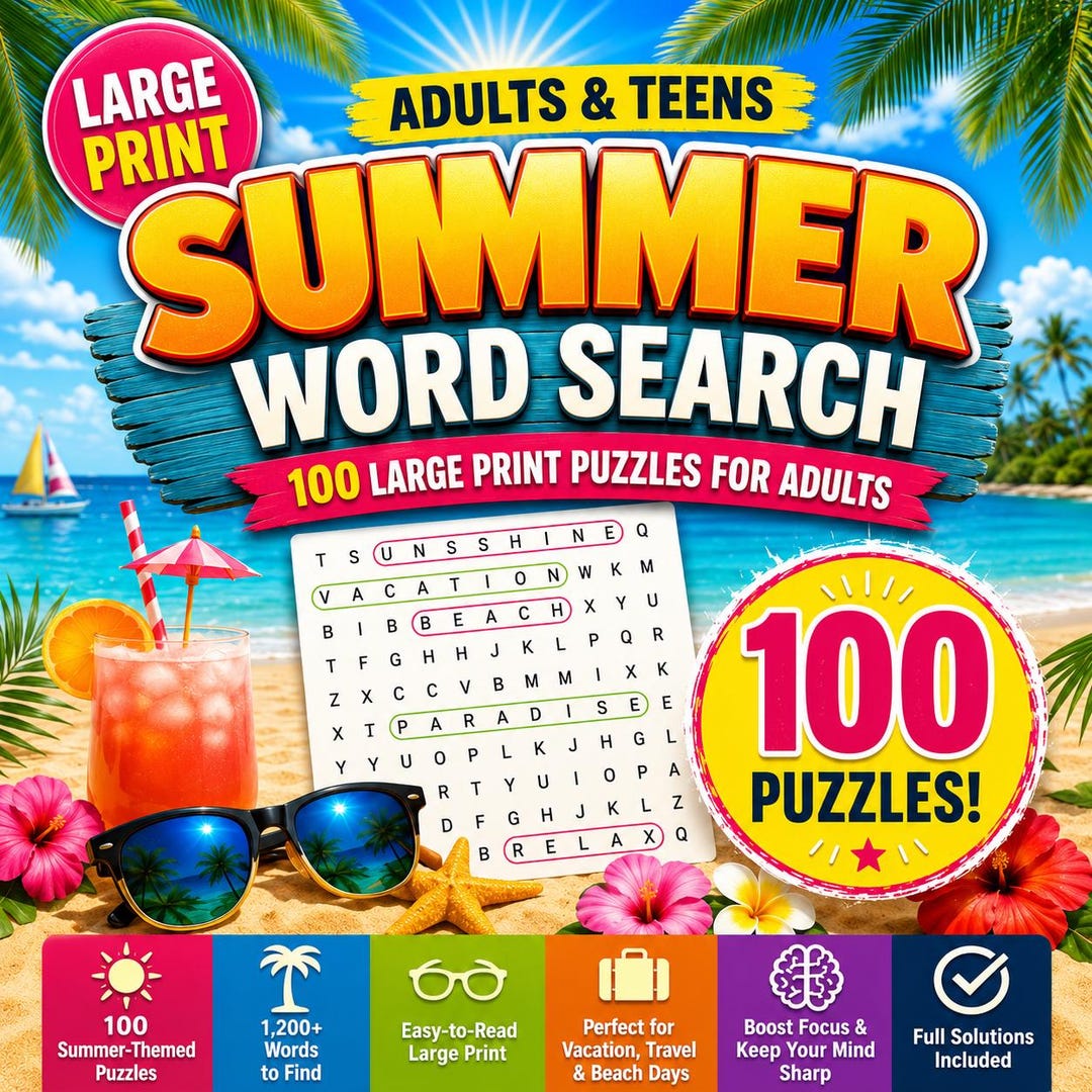 Summer Word Search Book Large Print | 100 Puzzles for Adults & Seniors ...