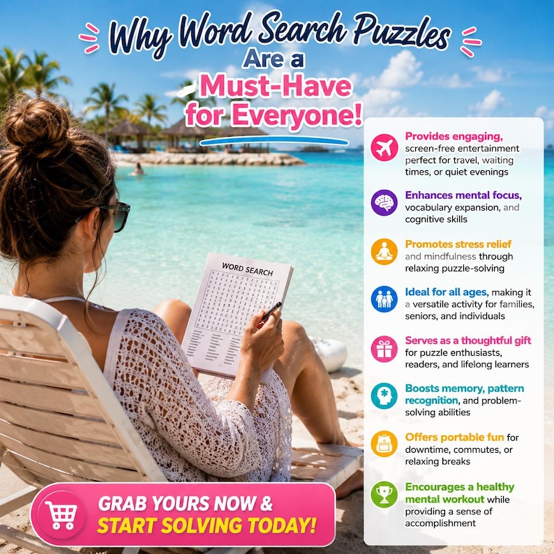 Summer Word Search Book Large Print | 100 Puzzles for Adults & Seniors ...