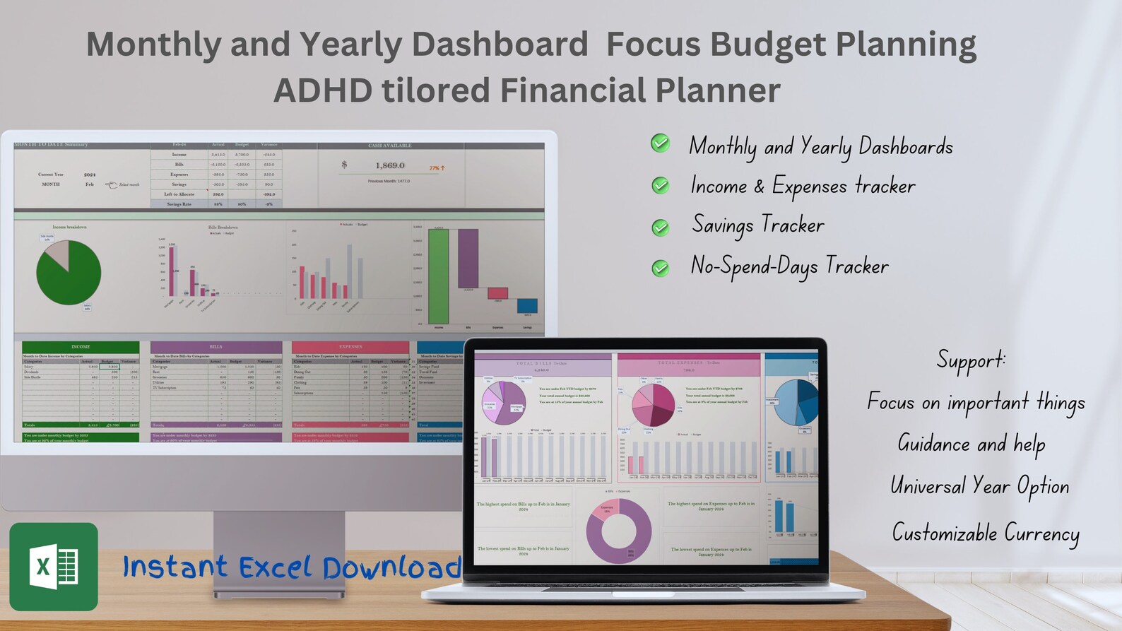 Adhd-friendly Money Management Dashboard | Excel Budgeting Tool With No ...