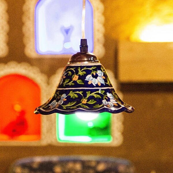 Blue Pottery Hanging Lamp - Etsy