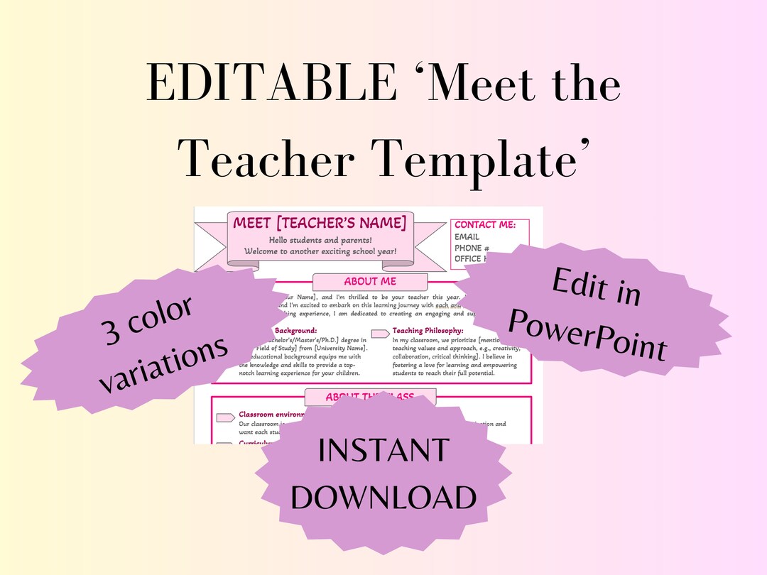 Editable Printable Meet the Teacher Template: Customizable in ...