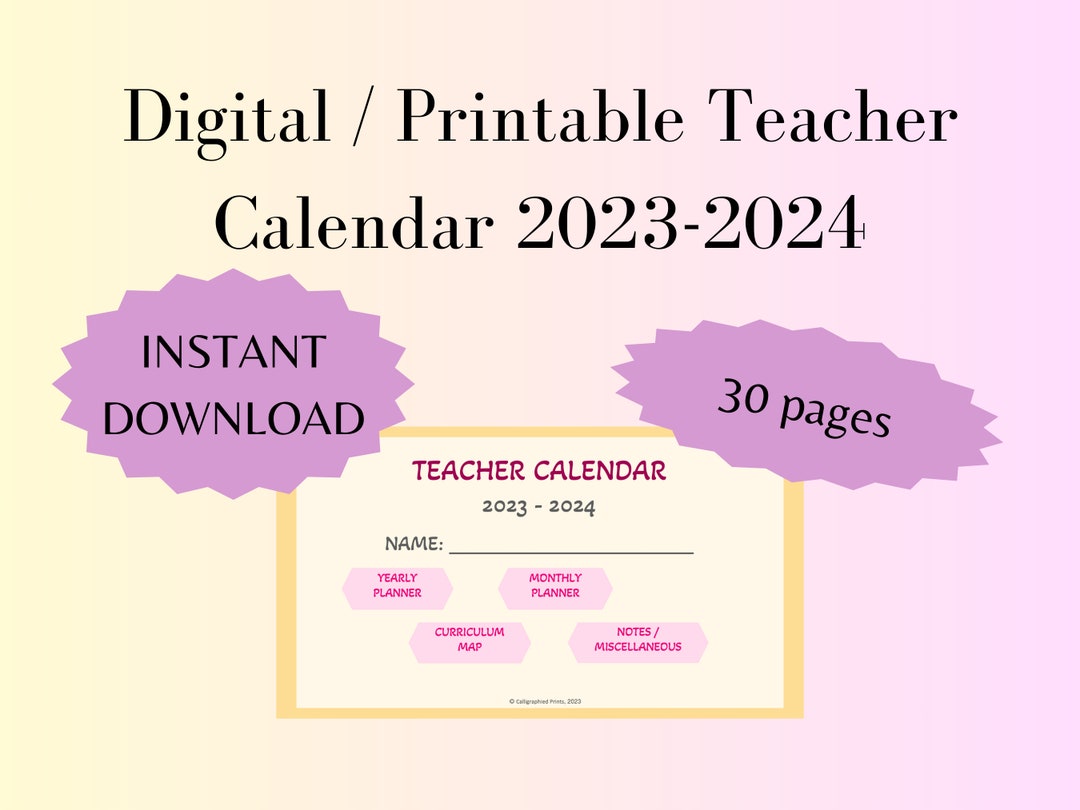 Digital Printable Teacher Calendar 2023-24 Planner for Classroom ...