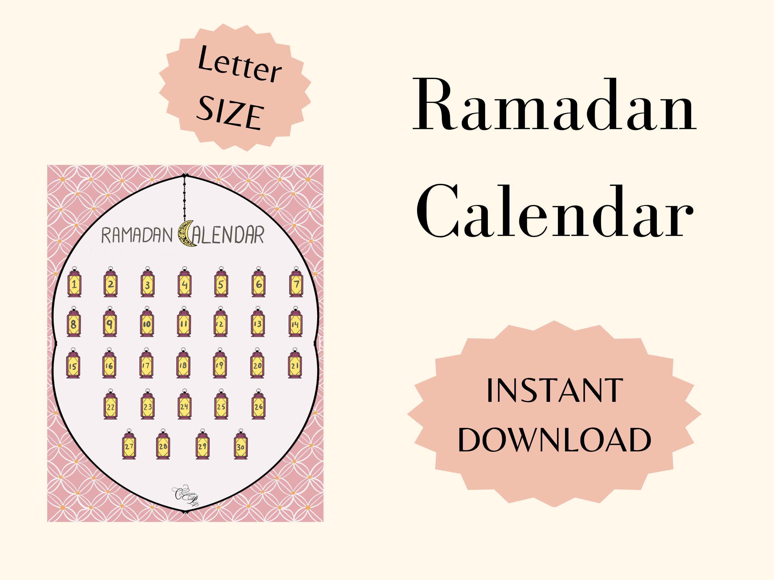 Ramadan Calendar, Printable Ramadan Calendar, Digital Ramadan Calendar ...