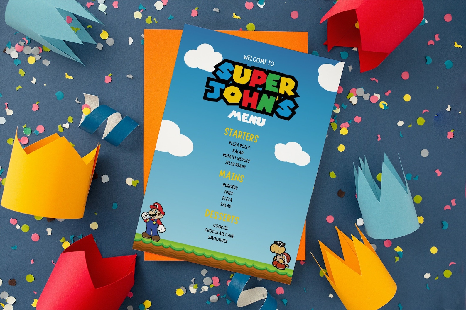 Super Mario Menu Card Bowser Digital Menu Printable Birthday Invitation ...