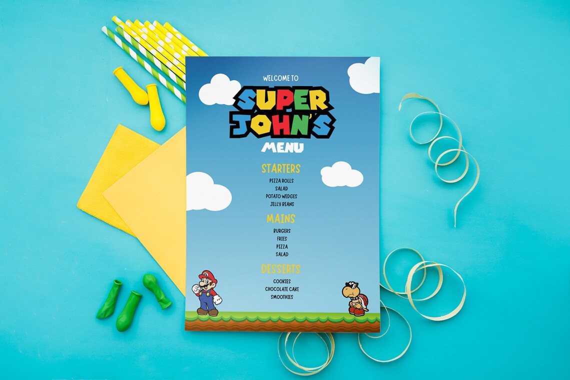 Super Mario Menu Card Bowser Digital Menu Printable Birthday - Etsy