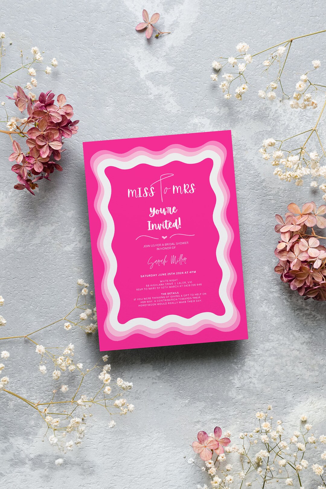 Editable Wavy Invitation Hot Pink Invitation Hens Weekend Wavy Invite ...