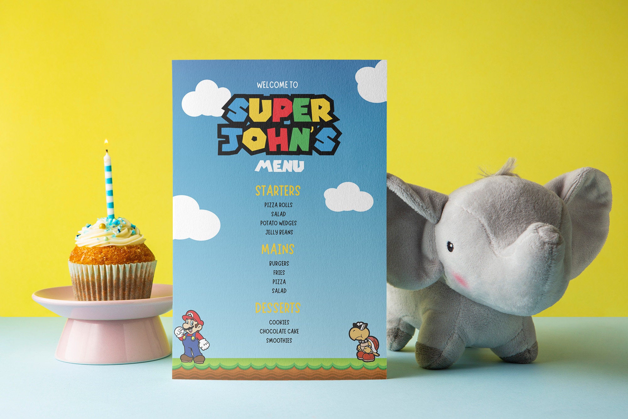 Super Mario Menu Card Bowser Digital Menu Printable Birthday Invitation ...