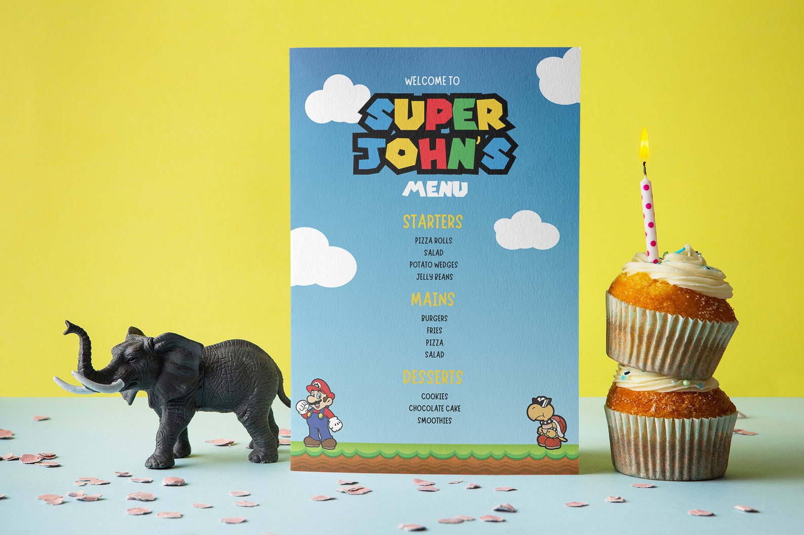 Super Mario Menu Card Bowser Digital Menu Printable Birthday Invitation ...
